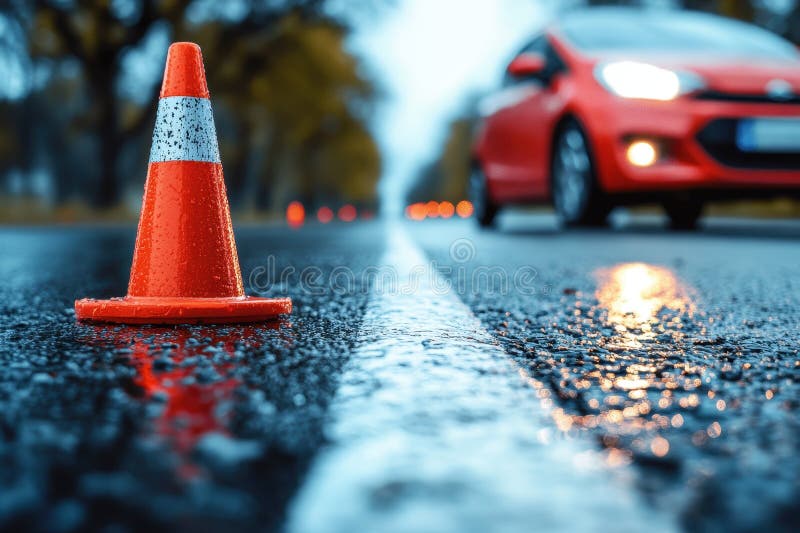Car Driving School on Test Track Focus on Traffic Cone Driving School ...