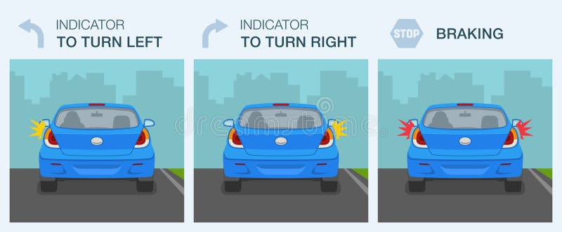 Car Driving Signals Guide. Turning Right, Left and Braking Lights Stock ...