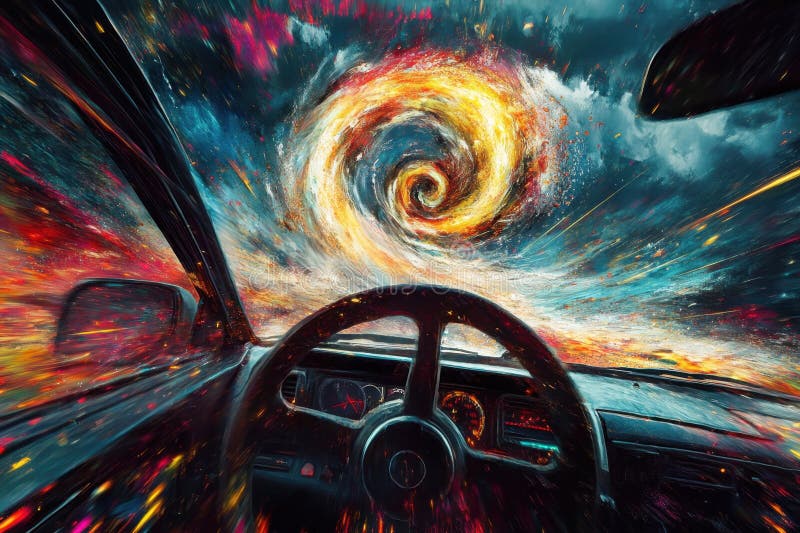 A Car is Driving through Space with a Bright Light in the Background ...