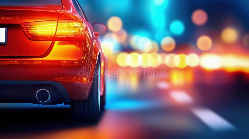 Car Driving Towards Vibrant Sunset Stock Illustration - Illustration of ...