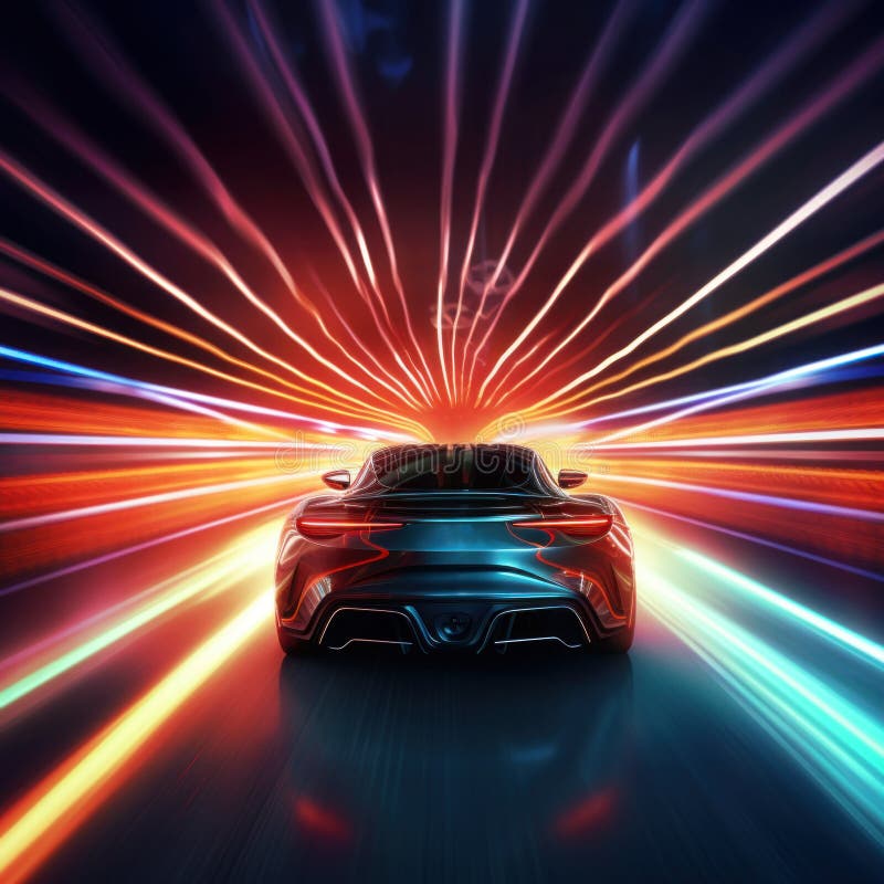 A Car Driving through a Tunnel of Colorful Lights. Generative AI Image ...