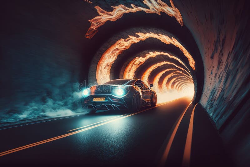 Car Driving through a Tunnel. Generative AI Stock Illustration ...