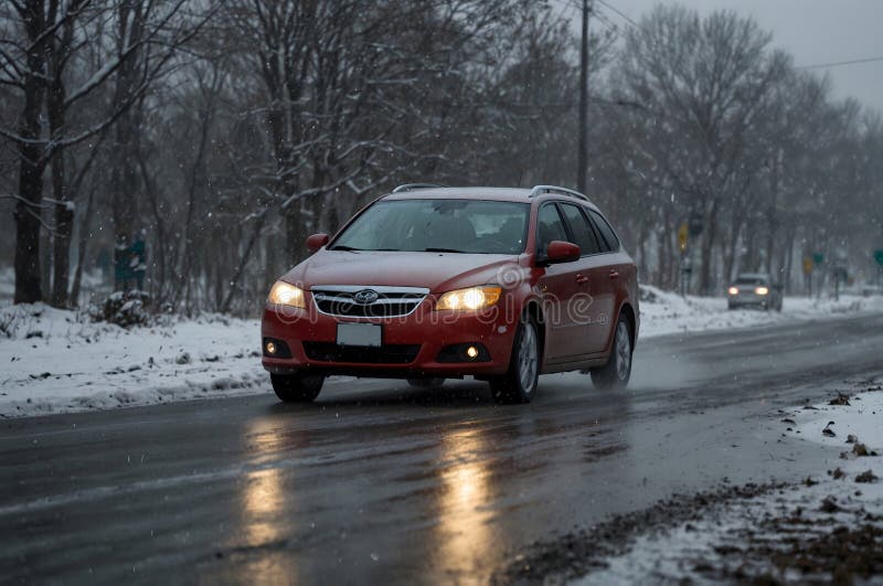 Car Driving during Winter Snowstorm Stock Illustration - Illustration ...
