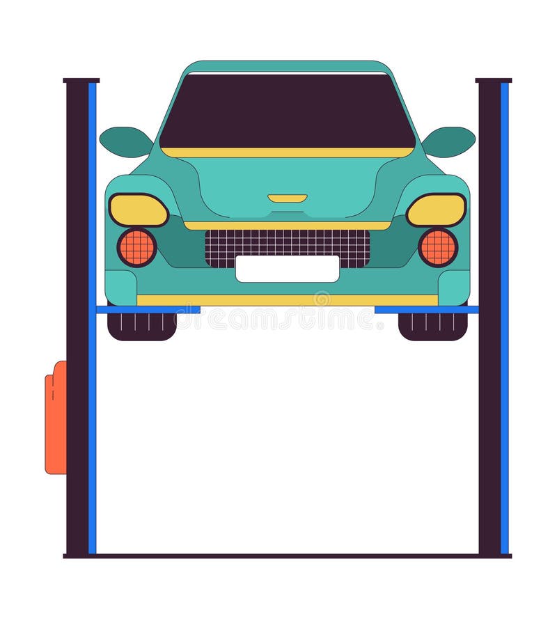 Car on Elevator 2D Linear Cartoon Object Stock Vector - Illustration of ...