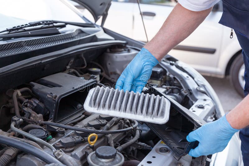 Engine Air Filter Part Change by Auto Mechanic Stock Photo - Image of ...