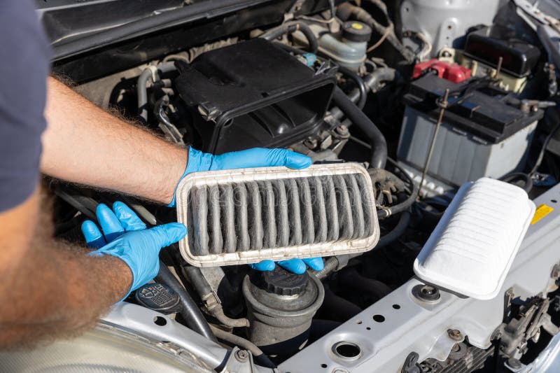 Car Engine Air Filter Replacement Stock Image - Image of motor ...