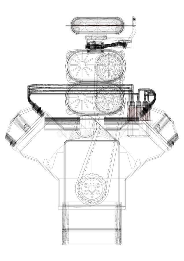 Car Engine Architect Blueprint - Isolated Stock Illustration ...