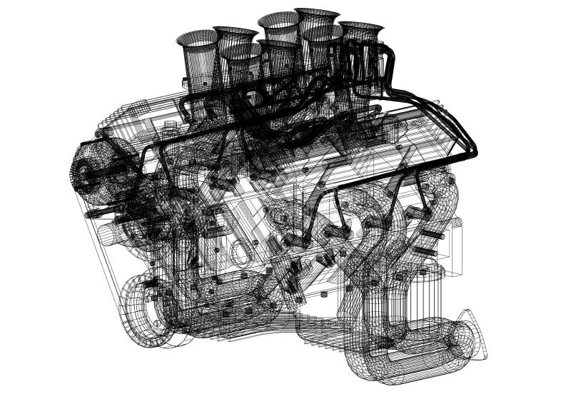 Car Engine Architect Blueprint - Isolated Stock Illustration ...