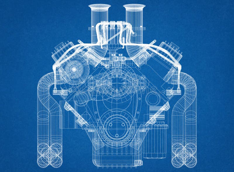 Car Engine Architect Blueprint Stock Illustration - Illustration of ...