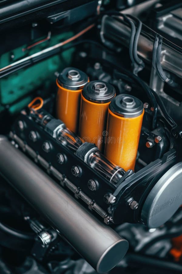 Car Engine with Batteries stock photo. Image of energy - 381890816