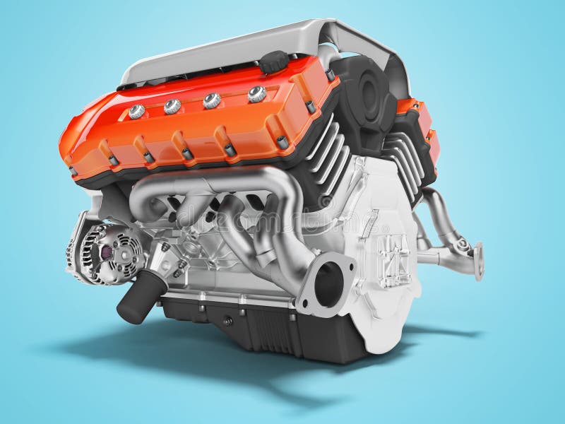 Car Engine Cast Iron Red with Starter 3d Render on White Background No ...