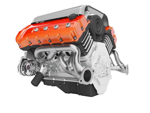 Car Engine Cast Iron Red with Starter 3d Render on White Background No ...