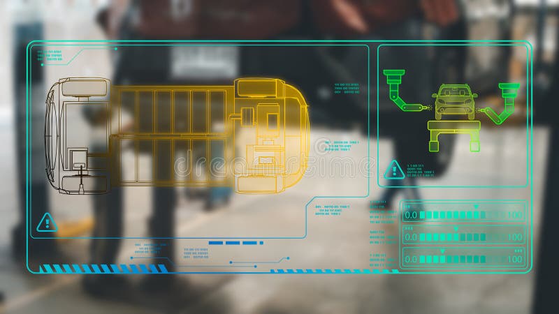 Car Engine Checks with Hologram in Dashboard Interface on Blurry ...