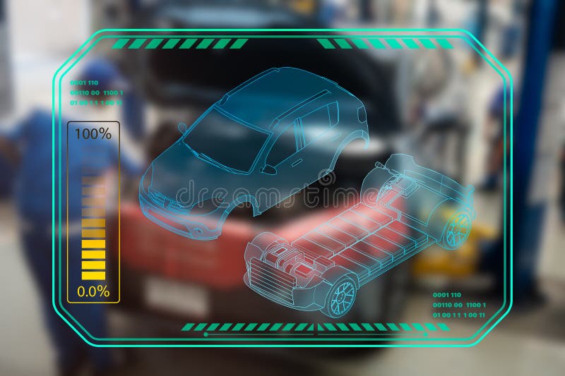 Car Engine Checks with Hologram in Dashboard Interface on Blurry ...