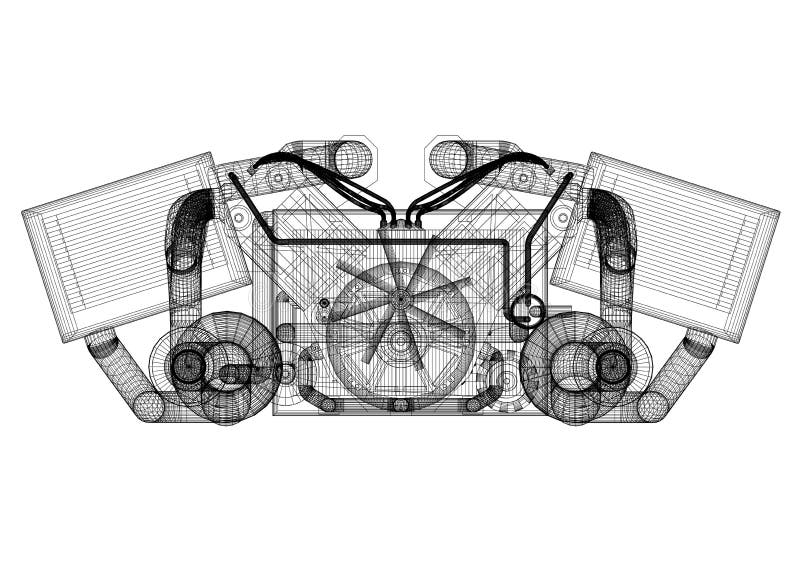 Car Engine Concept - Architect Blueprint - Isolated Stock Illustration ...