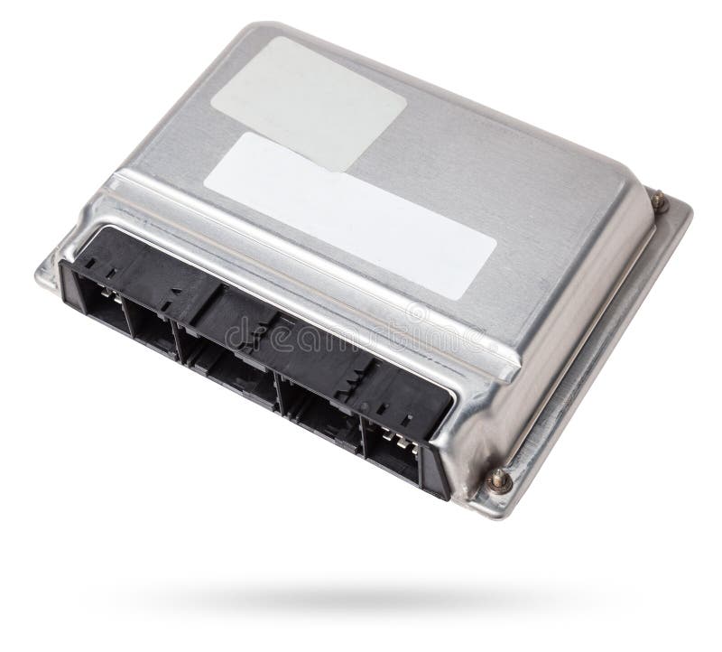 Car Engine Control Unit with Metal Elements on a White Isolated ...