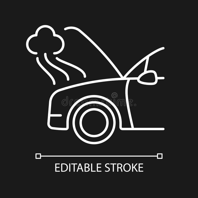 Car Engine Damage White Linear Icon for Dark Theme Stock Vector ...