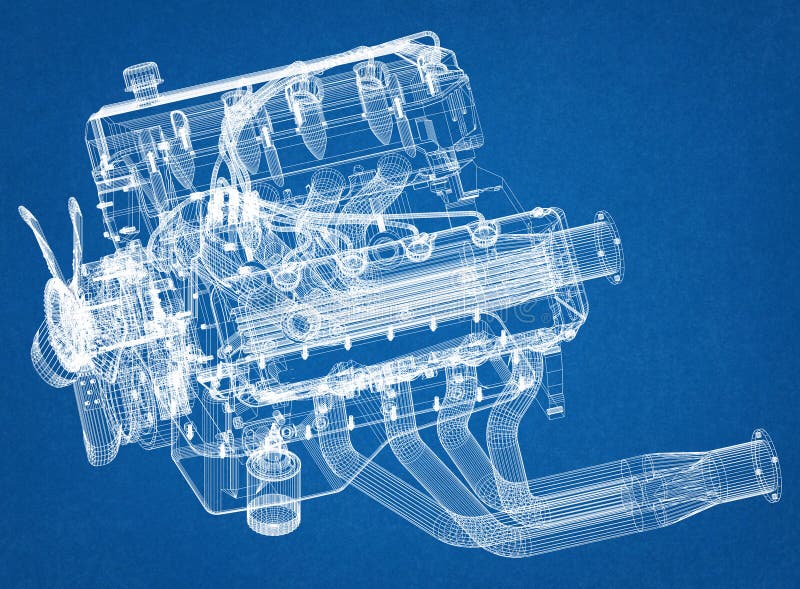 Car Engine Design Architect Blueprint Stock Illustration - Illustration ...