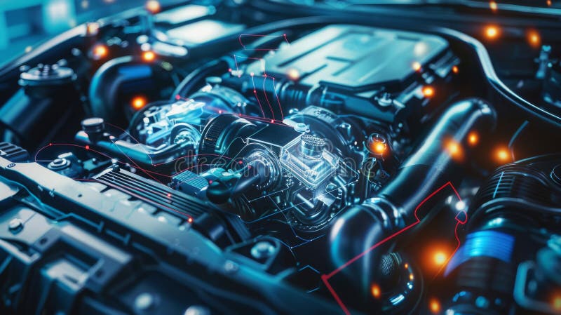 Car Engine with Digital Overlay Stock Photo - Image of mechanical ...