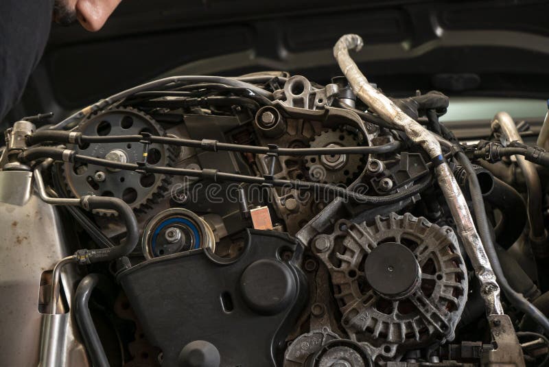Car Engine Disassembled for Maintenance 3 Stock Image - Image of ...