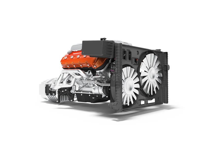 Car Engine for Eight Cylinders Red Assembled Collector and Gearbox ...