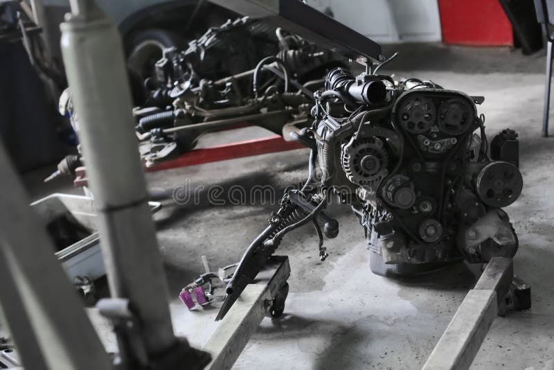 Car Engine on Floor of Service Center Stock Image - Image of engine ...