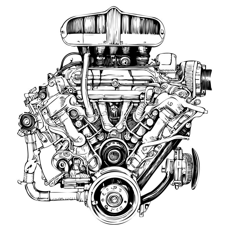 Car Engine Hand Drawn Sketch in Doodle Style Abstraction Vector ...
