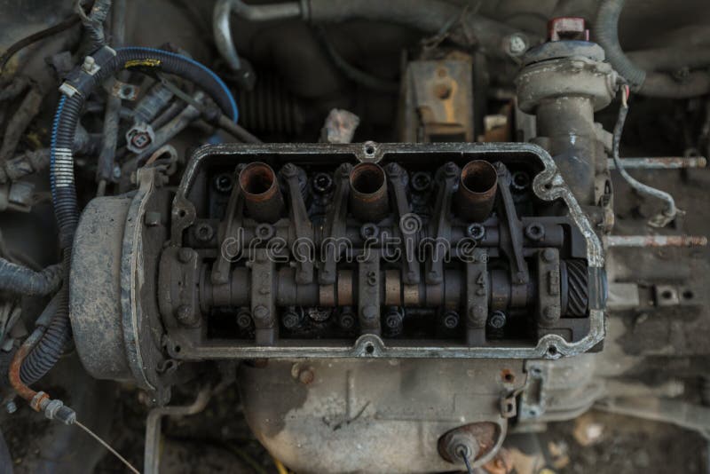 A Car Engine Head Top Showing Crank Shaft Stock Photo - Image of ...