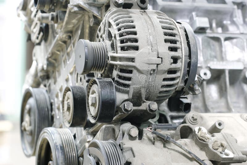 Car Engine with the Image of an Electric Generator Stock Image - Image ...