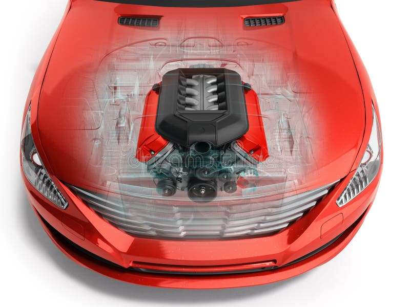 Car Engine Inside the Car 3d Render on White Stock Illustration ...