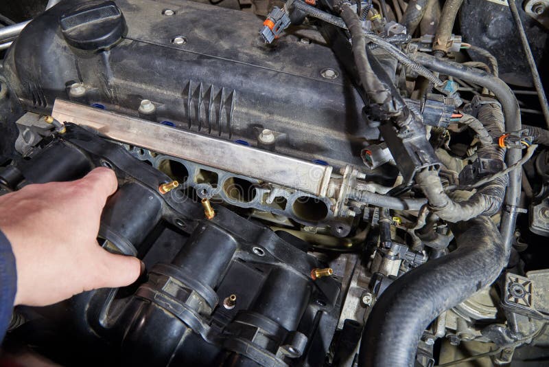 Car Engine, Intake Manifold, Connection of LPG Injectors Stock Image ...