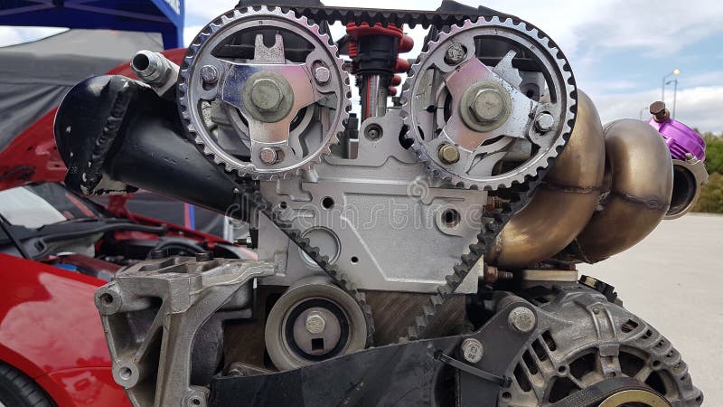 Car Engine Machine Open Metallic Red Stock Photo - Image of machine ...