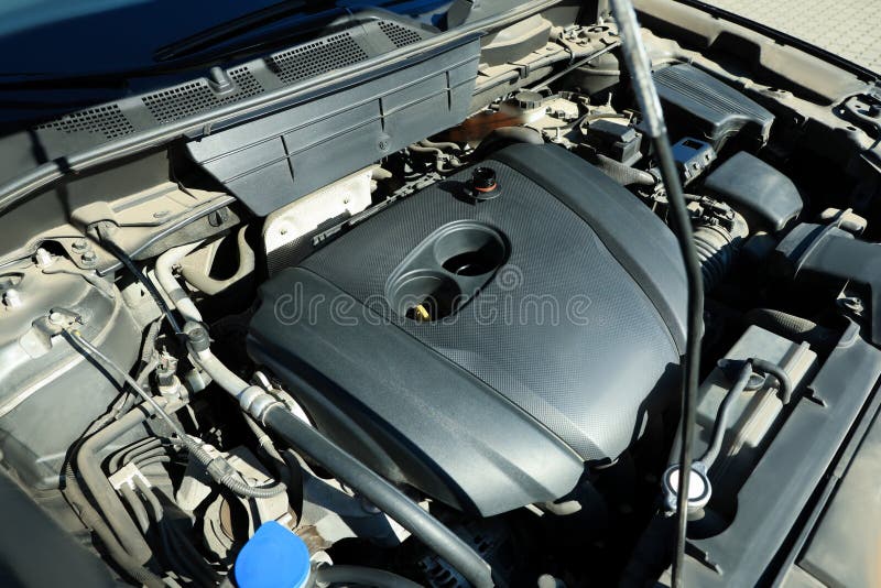 Car Engine in Modern Auto, Above View Stock Image - Image of closeup ...