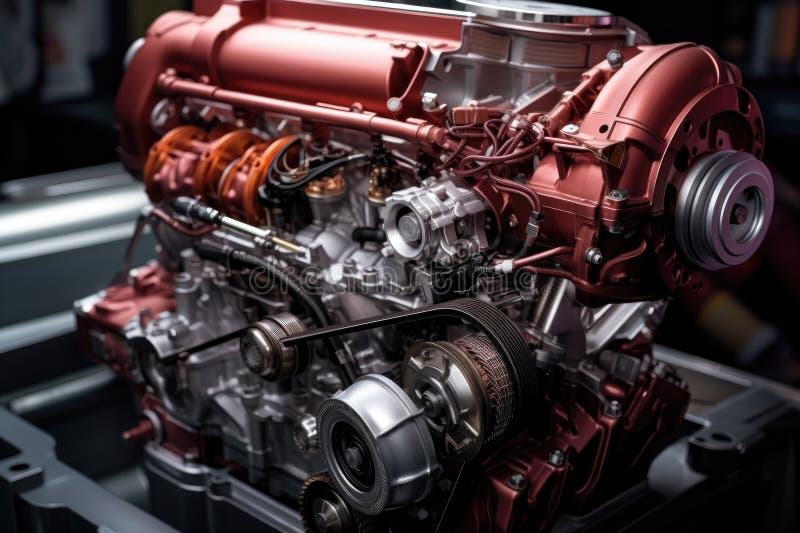 Car Engine with Open Hood, Focus on Parts Stock Illustration ...