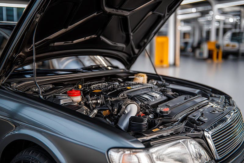 Car Engine is Open and the Hood is Up Stock Image - Image of show ...