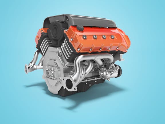 Car Engine Rear View 3d Render on Blue Background with Shadow Stock ...