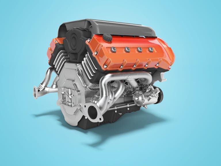 Car Engine Rear View 3d Render on Blue Background with Shadow Stock ...