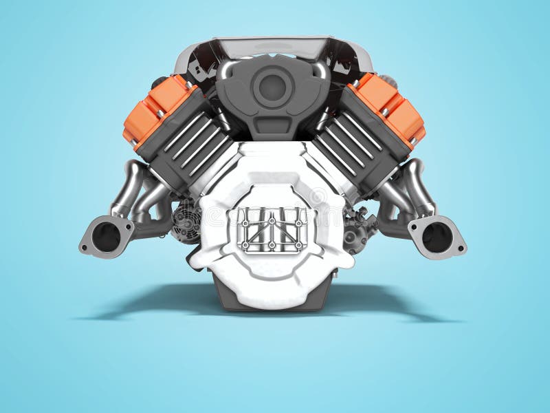 Car Engine Rear View 3d Render on Blue Background with Shadow Stock ...
