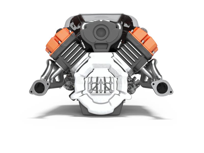 Car Engine Rear View 3d Render On White Background No Shadow Stock ...