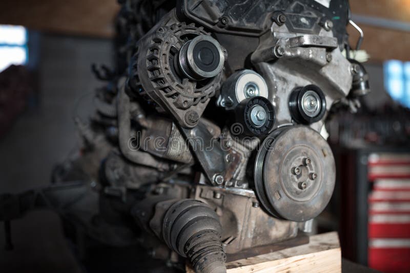 Car Engine Removed from the Car for Inspection Stock Image - Image of ...