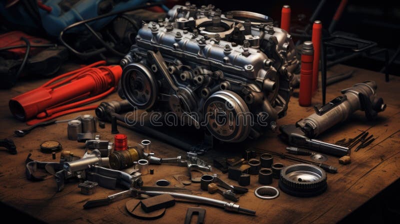 Car Engine Repair and Valve Adjustment Process Stock Illustration ...