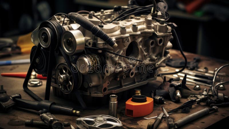 Car Engine Repair and Valve Adjustment Process Stock Illustration ...