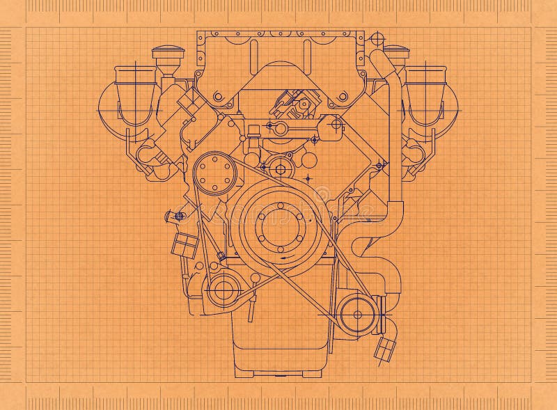 Car Engine - Retro Blueprint Stock Illustration - Illustration of ...