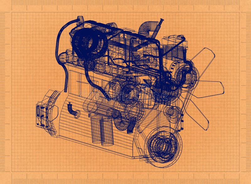 Car Engine - Retro Blueprint Stock Illustration - Illustration of ...