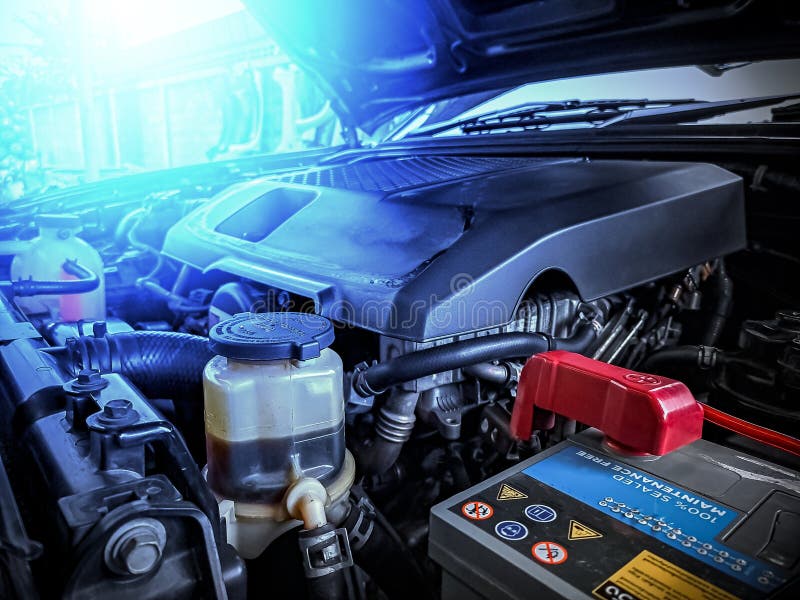 Car engine room stock photo. Image of workshop, show - 300113630