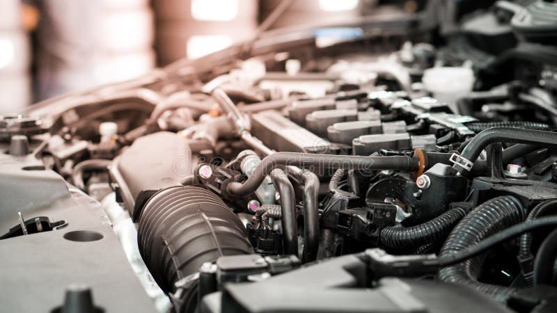 Blurred Car Engine Room Checking Maintenance Sevice by Mechanical with ...