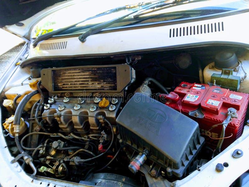 Car Engine Setup View with Battery Editorial Stock Image - Image of ...