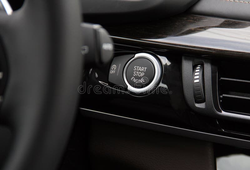 Start Stop Engine Button on a Modern Car Dashboard Stock Photo - Image ...