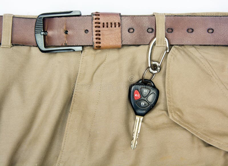 Car Engine Starter Key Hanging with the Belt Loop Stock Photo - Image ...