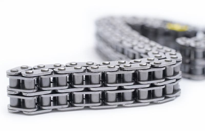 Car Engine Timing Chain Close-up Isolated on White Background. Stock ...